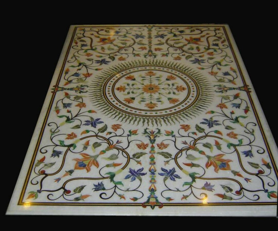 Marble Dining Center Table Top Handmade Semi Precious Stones Inlay ...