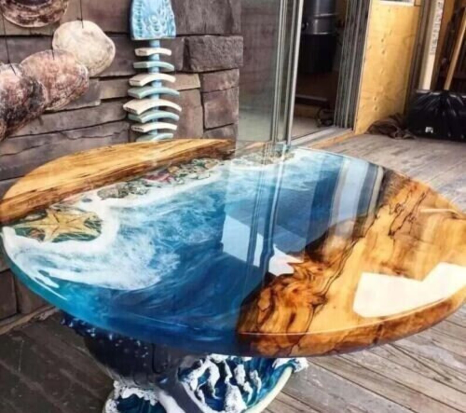 Epoxy Ocean Round Table Top Coastal Home Decor Resin Furniture Dining ...