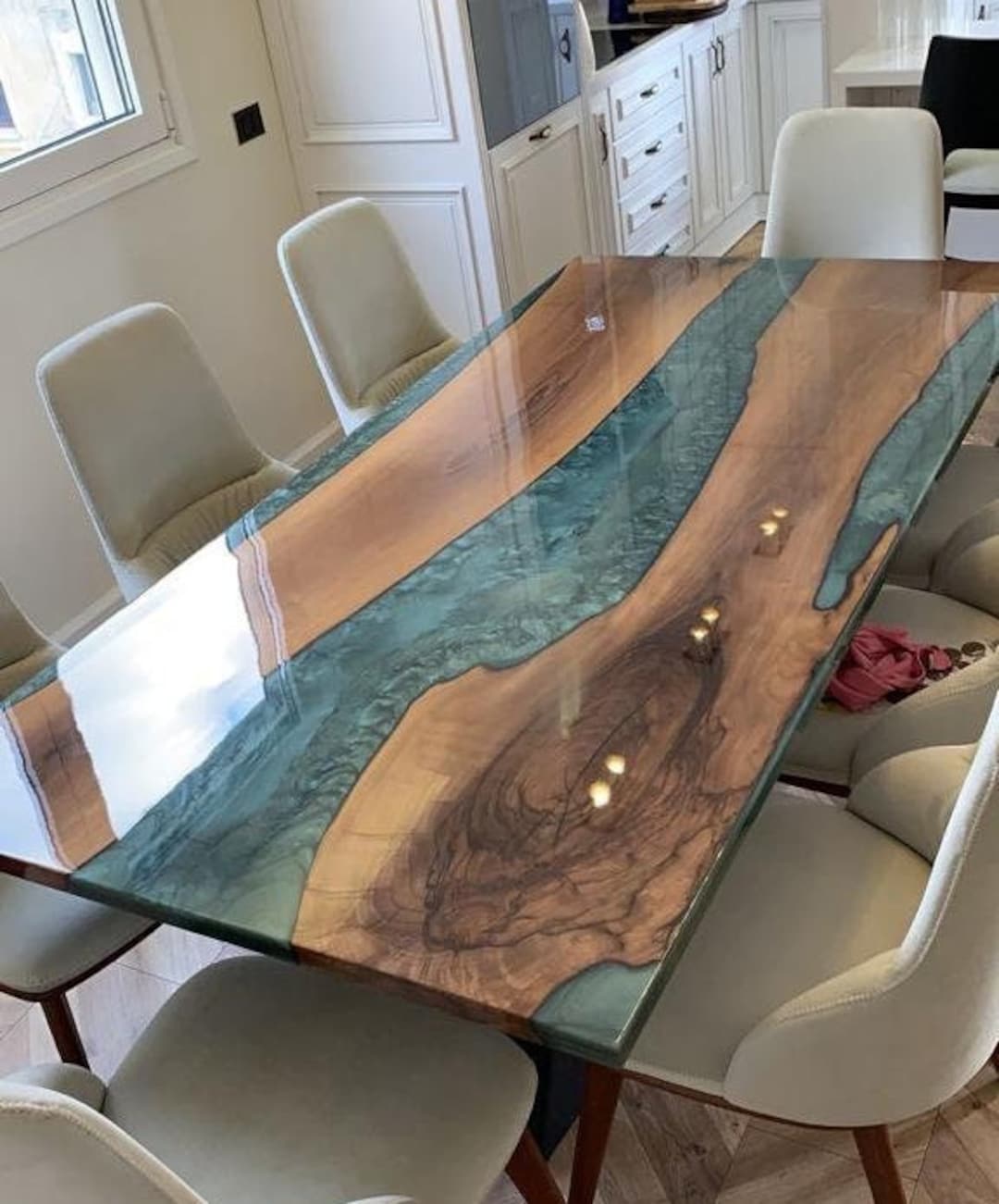 Epoxy Wooden Table Top, Dining Table Epoxy Resin Table, Natural Wood Handmade Work Home Decor ...