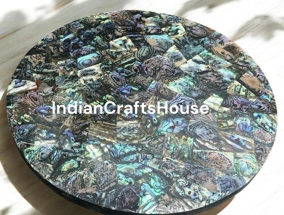 Abalone Shells Marble Table Top Semi Precious Stones Random Work Decor ...