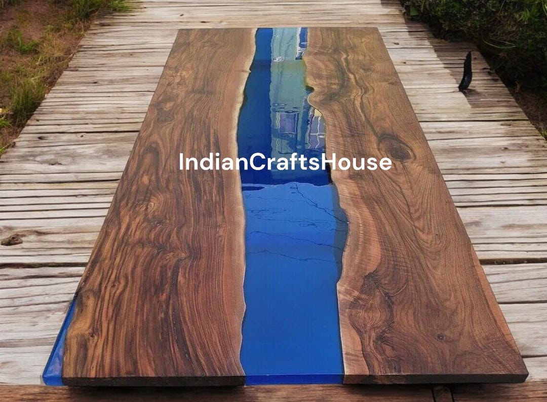 Epoxy Blue Resin Table , Handmade Epoxy Wood Center Table, Wood and ...