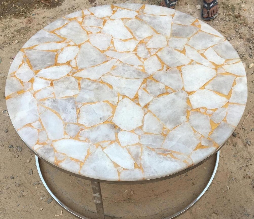 White Quartz Table Top Quartz Stone Round Dining Table With - Etsy