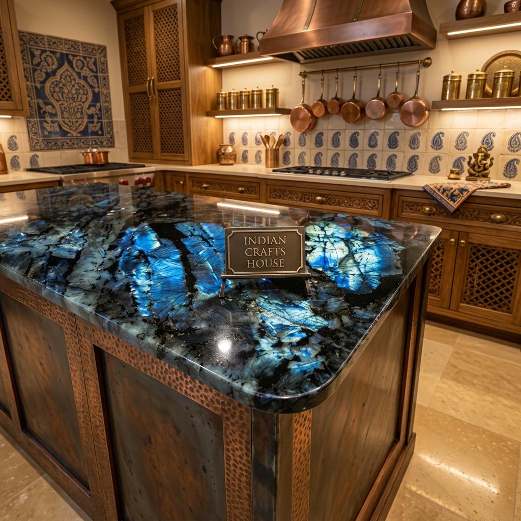 Exotic Labradorite Granite Kitchen Island Top - Shimmering Blue ...