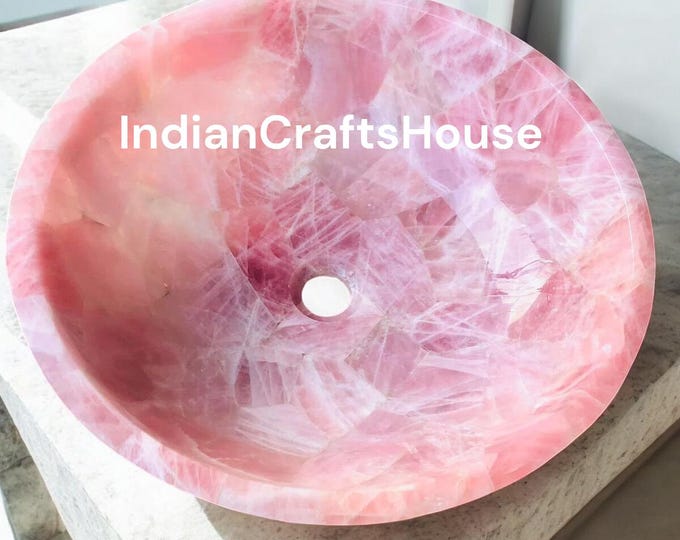 Rose Quartz Sink Natural Stone Bathroom Basin / Healing Crystal Vessel ...