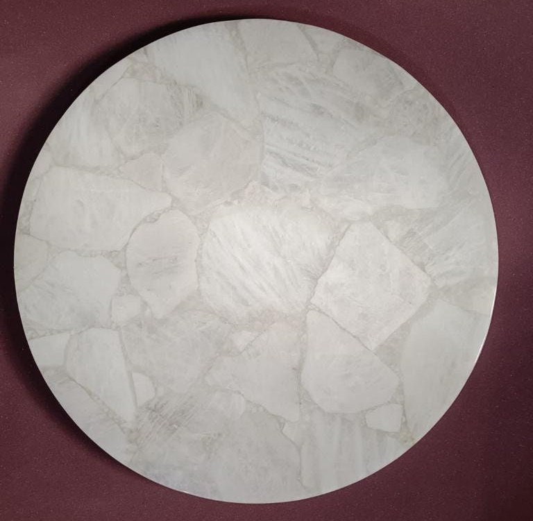 White Round Quartz Table Top, Quartz Stone Dining Table, Natural White ...