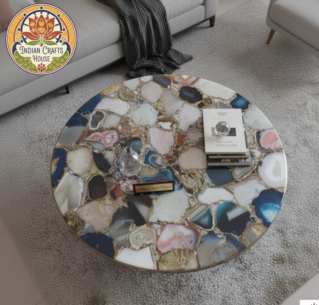 Enchanting and Durable Round Mix Natural Agate Table, Agate Stone Table ...