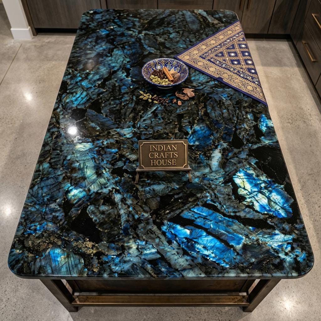 Exotic Labradorite Granite Kitchen Island Top - Shimmering Blue ...