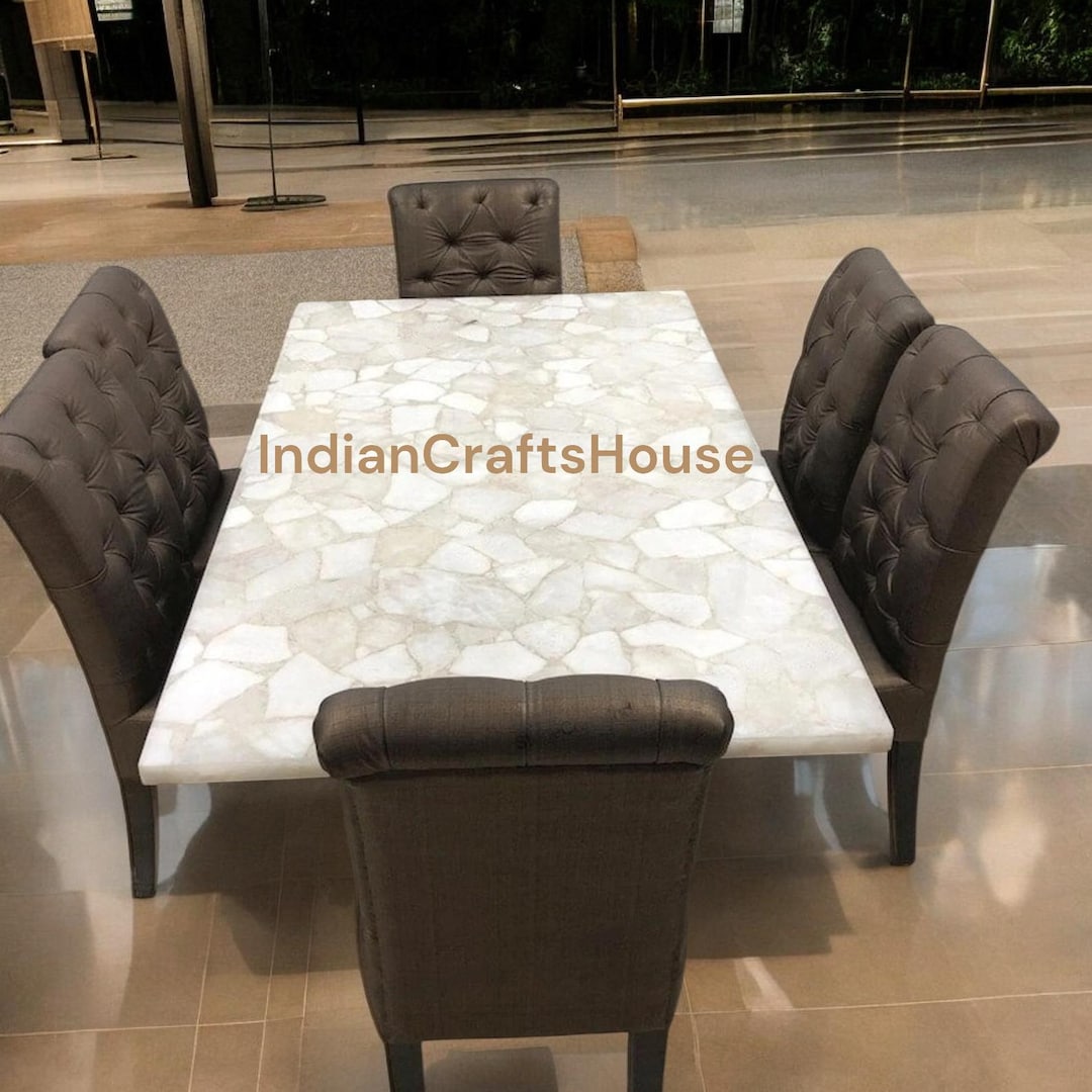 Rectangle White Quartz Stones Dining Center Tabletop Modern Unique ...