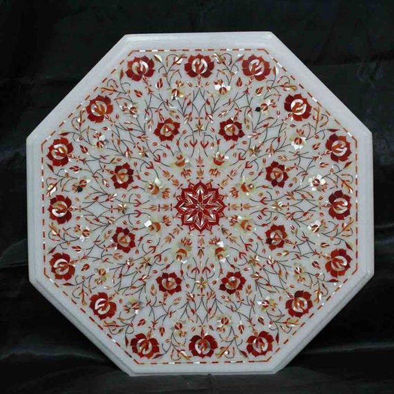 Marble Side Table Top Inlay Handmade With Semi Precious Stones Home ...