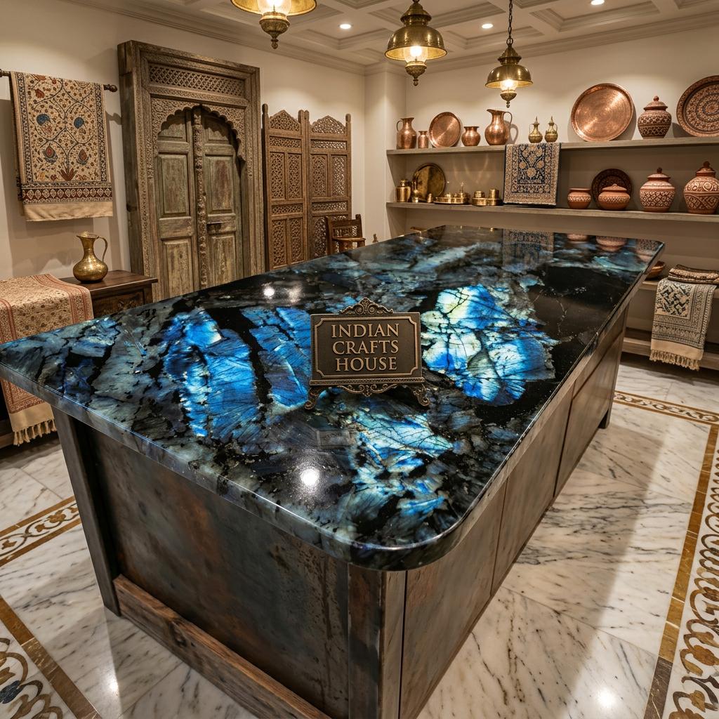 Exotic Labradorite Granite Kitchen Island Top - Shimmering Blue ...