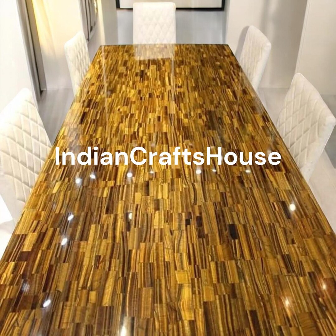 Tiger Eye Marble Dining Table Top , Random Semi Precious Stones Table ...