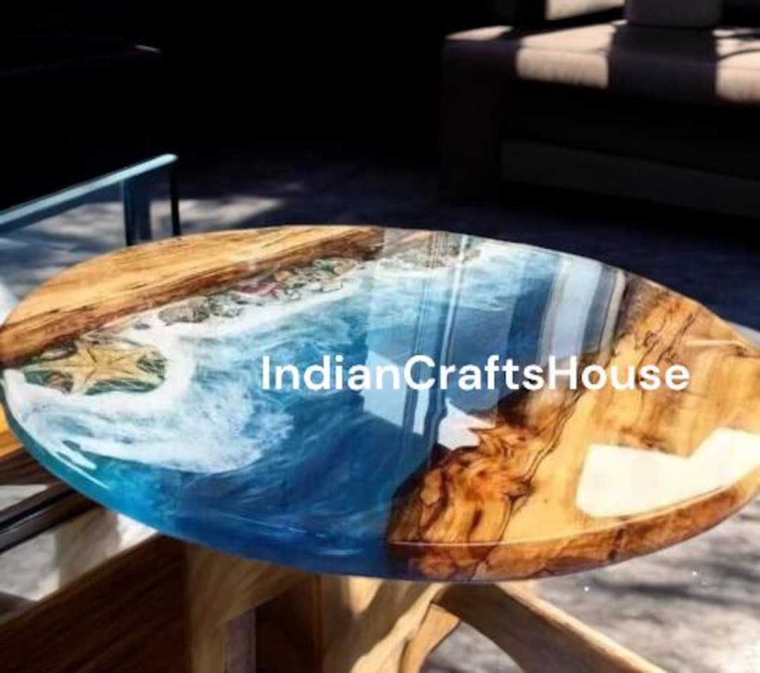 Epoxy Ocean Round Table Top Coastal Home Decor Resin Furniture Dining ...