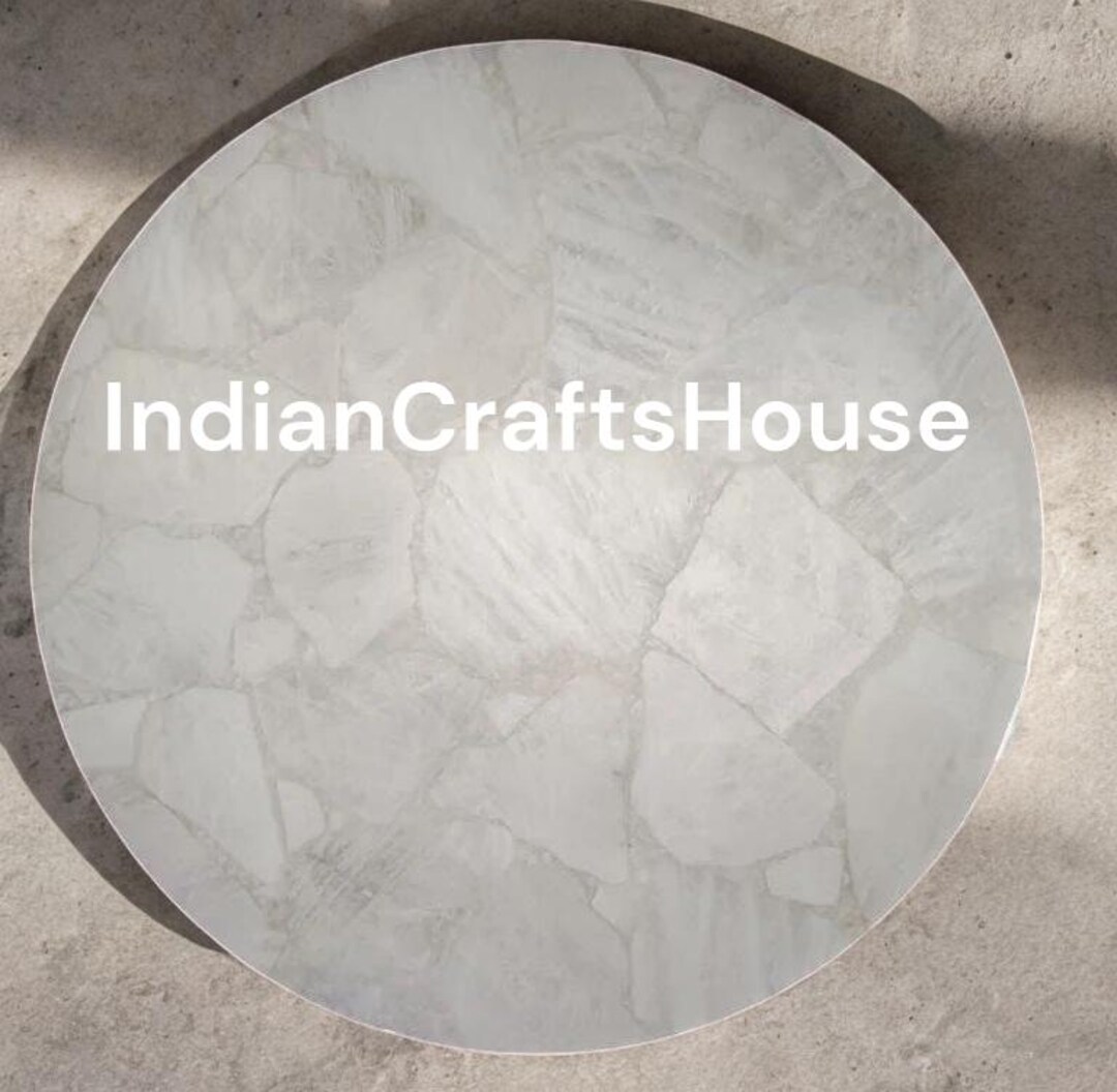 White Round Quartz Table Top, Quartz Stone Dining Table, Natural White ...