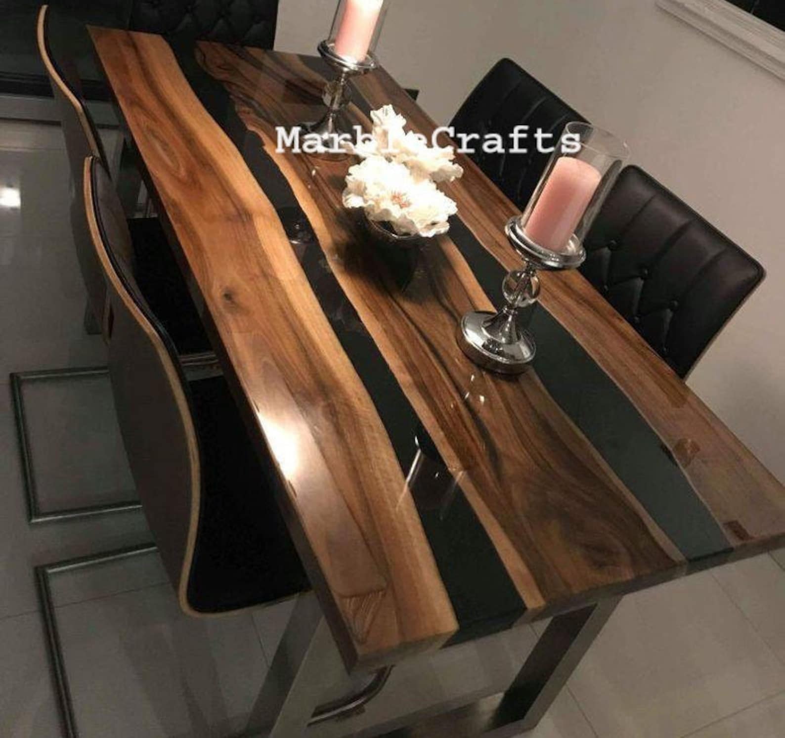 Epoxy Table / Epoxy Wood Kitchen Table With Iron Metal Stand / - Etsy