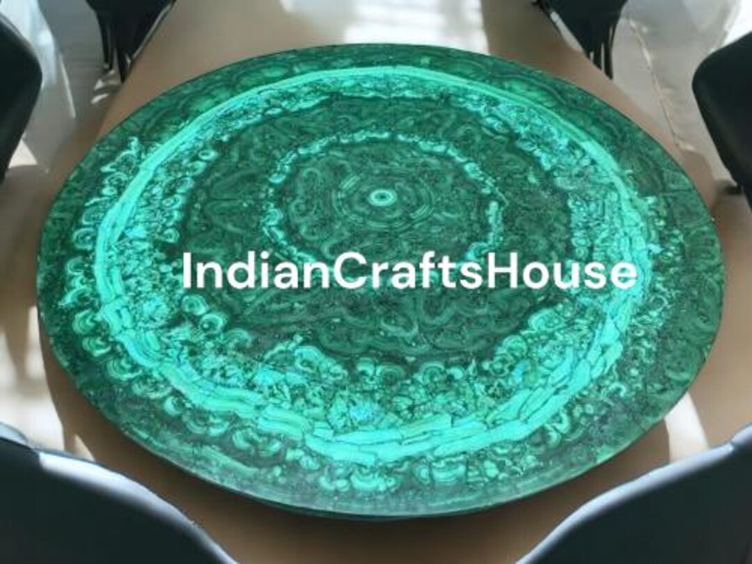 Marble Malachite Dining Round Table Top Handmade Semi Precious Stones ...