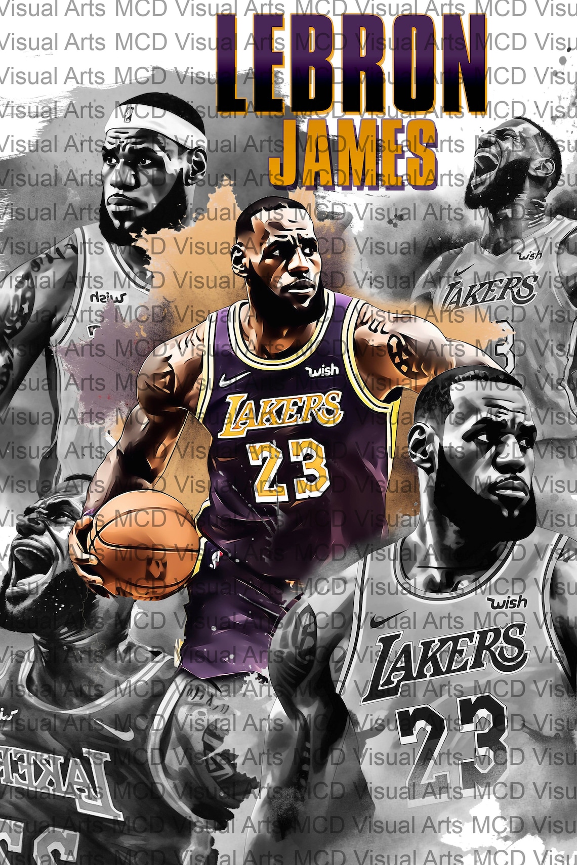 Watercolor Lebron James PNG, Basketball Commercial Personal for Use ...