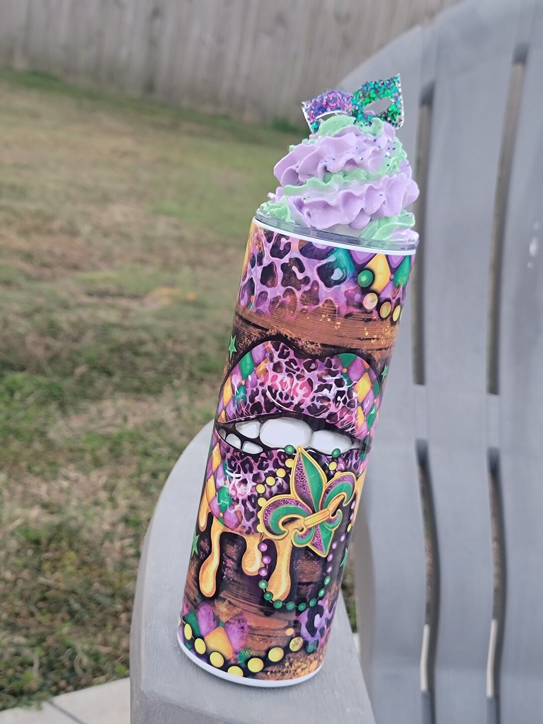 Personalizable 20 Ounce Mardi Gras Themed Tumblers With Whipped Toppers ...
