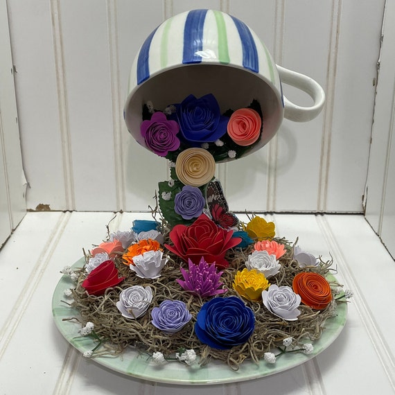 Floating Teacup Floating Floral Teacup With Paper Flowers - Etsy