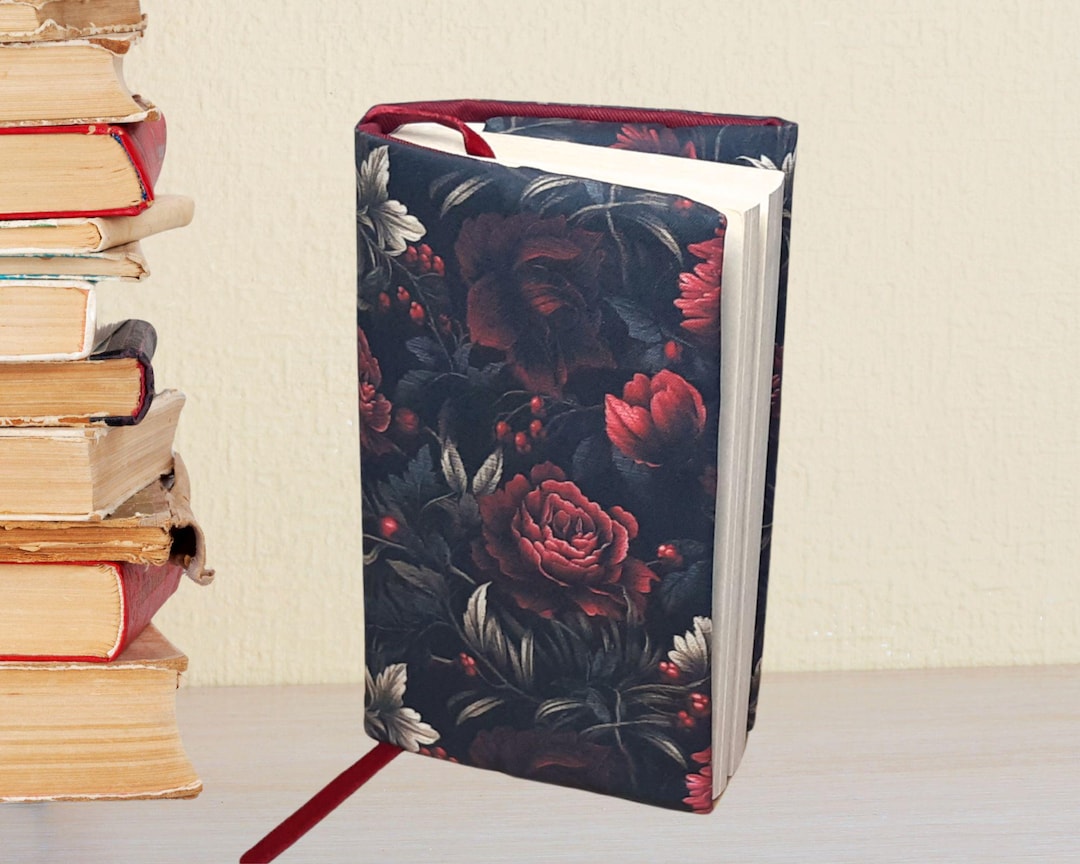 Adjustable Hardcover and Paperback Book Sleeve With Large Red Flowers ...