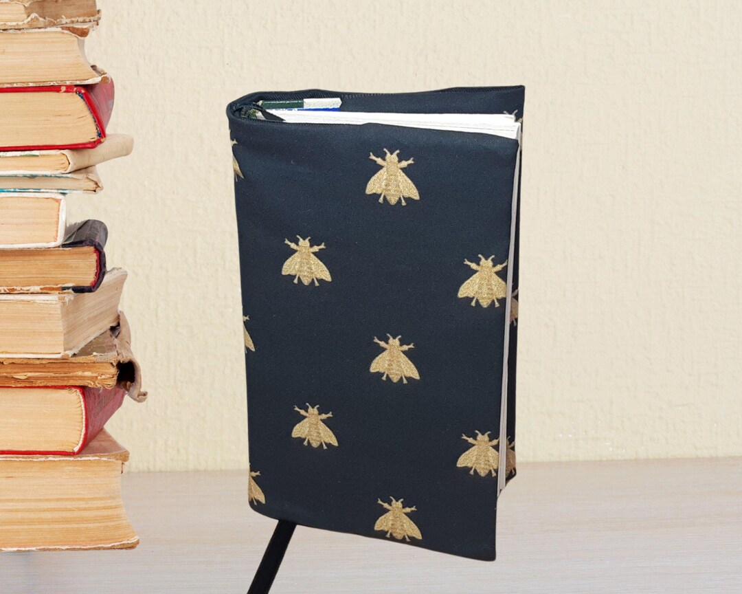 Adjustable Napoleonic Bee Book Cover, Black Fabric Adjustable Cover for ...