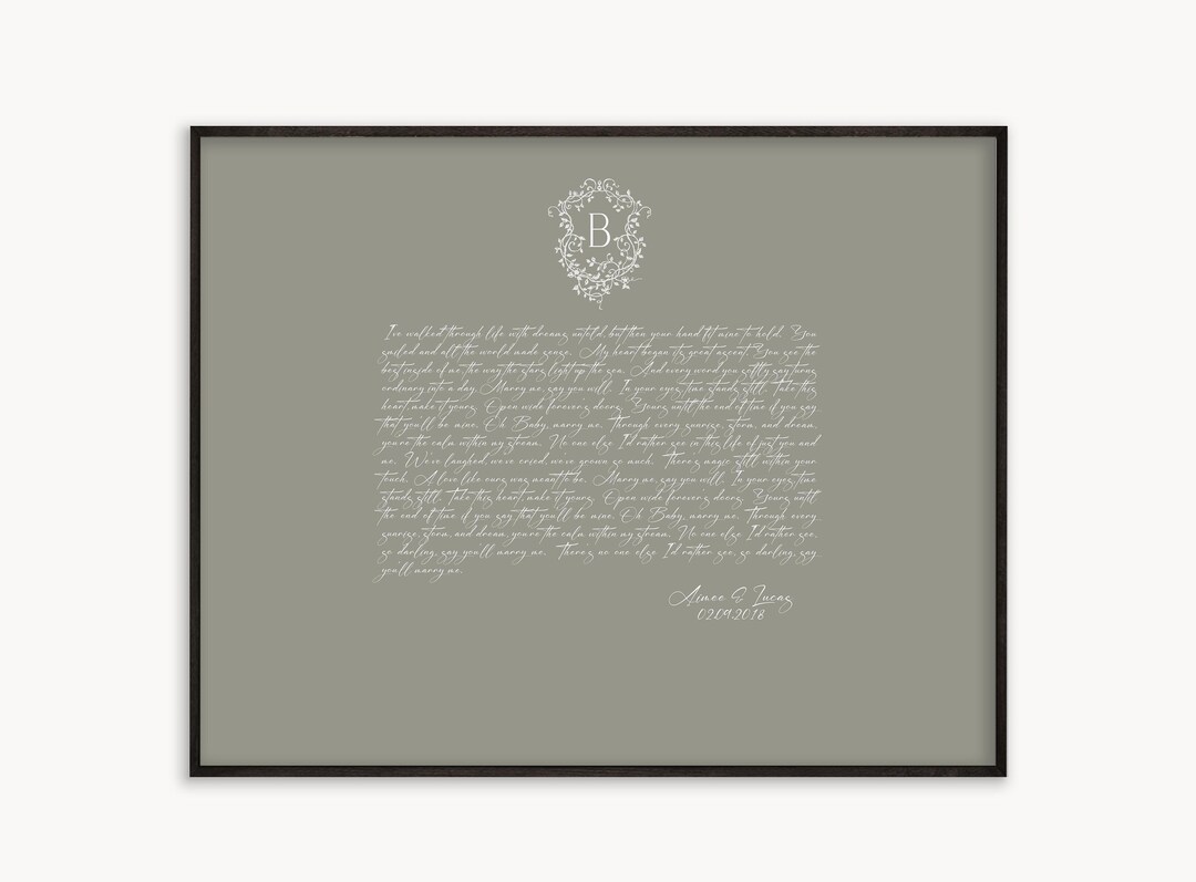 Custom Poem Print FRAMED Wedding VOWS Song Lyrics Poster Cotton ...