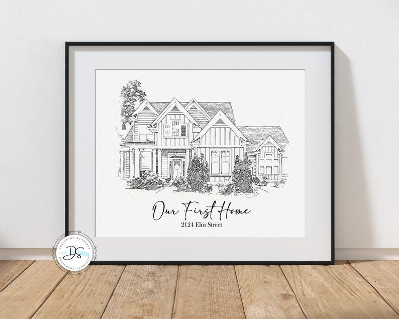 Custom House Portrait: Black and White Sketch, Realtor Closing Gift ...