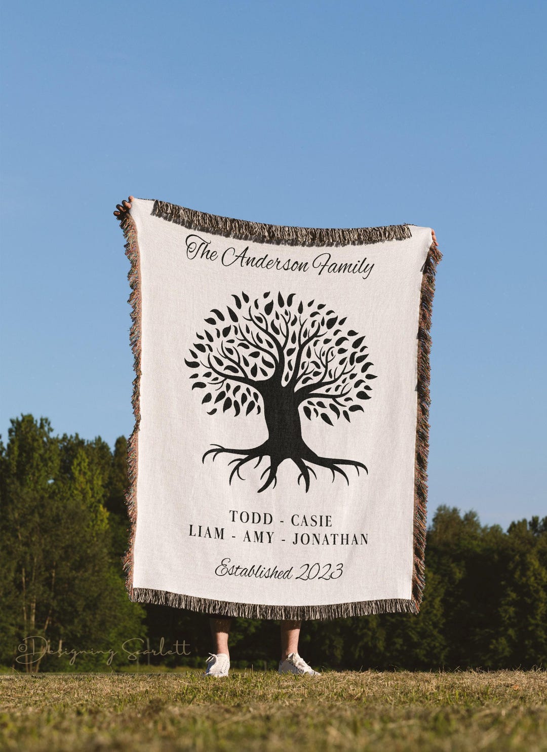 WOVEN BLANKET Family Tree Tapestry COTTON Anniversary Gift Wedding Gift ...