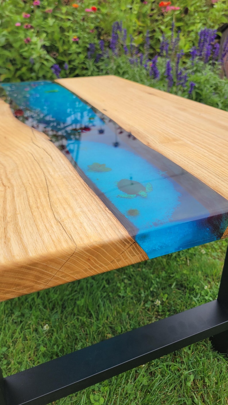 Usa-white Oak SHARK Blue Ocean Tables. Shells Plants,starfish, Sand and ...