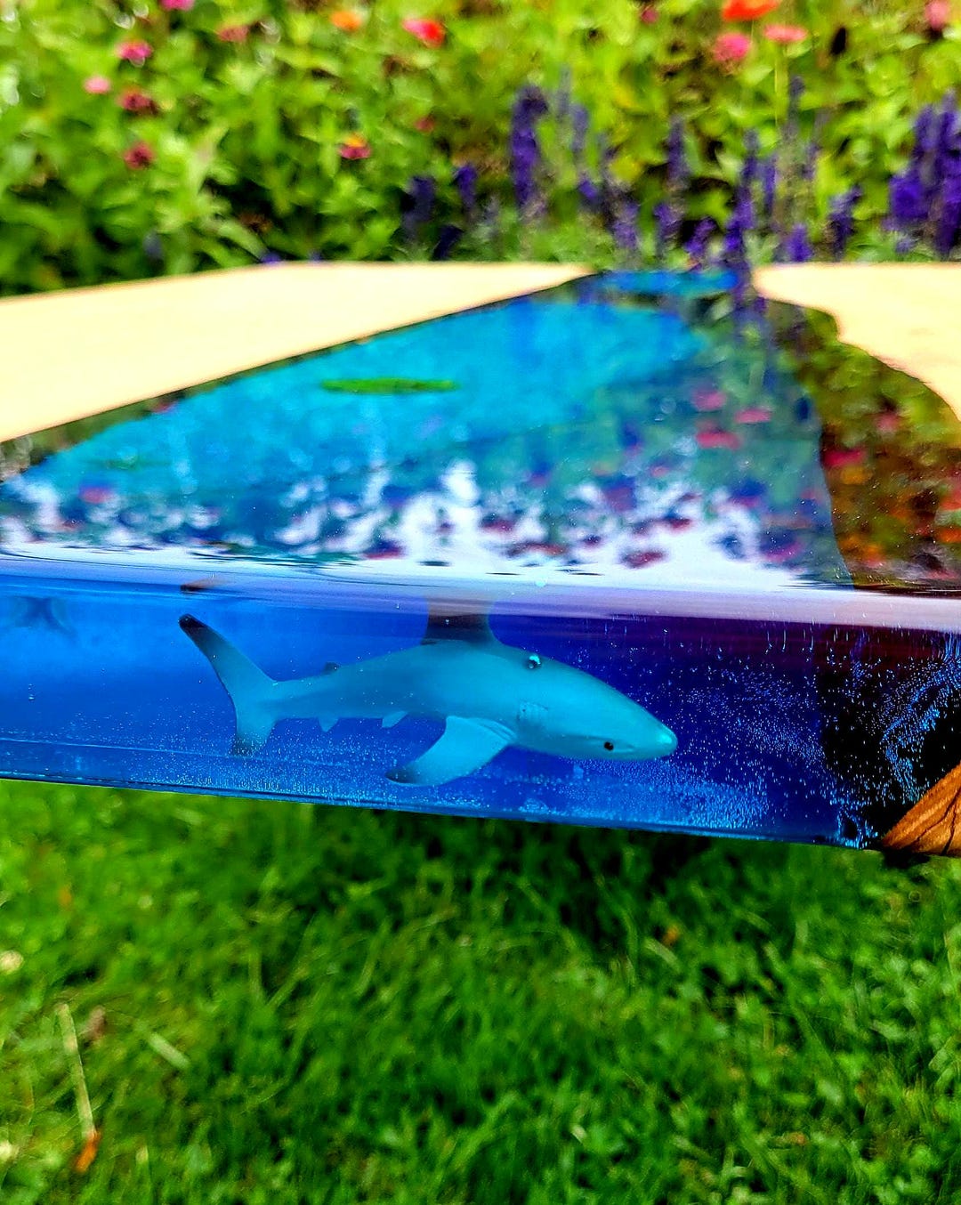 Usa-white Oak SHARK Blue Ocean Tables. Shells Plants,starfish, Sand and ...