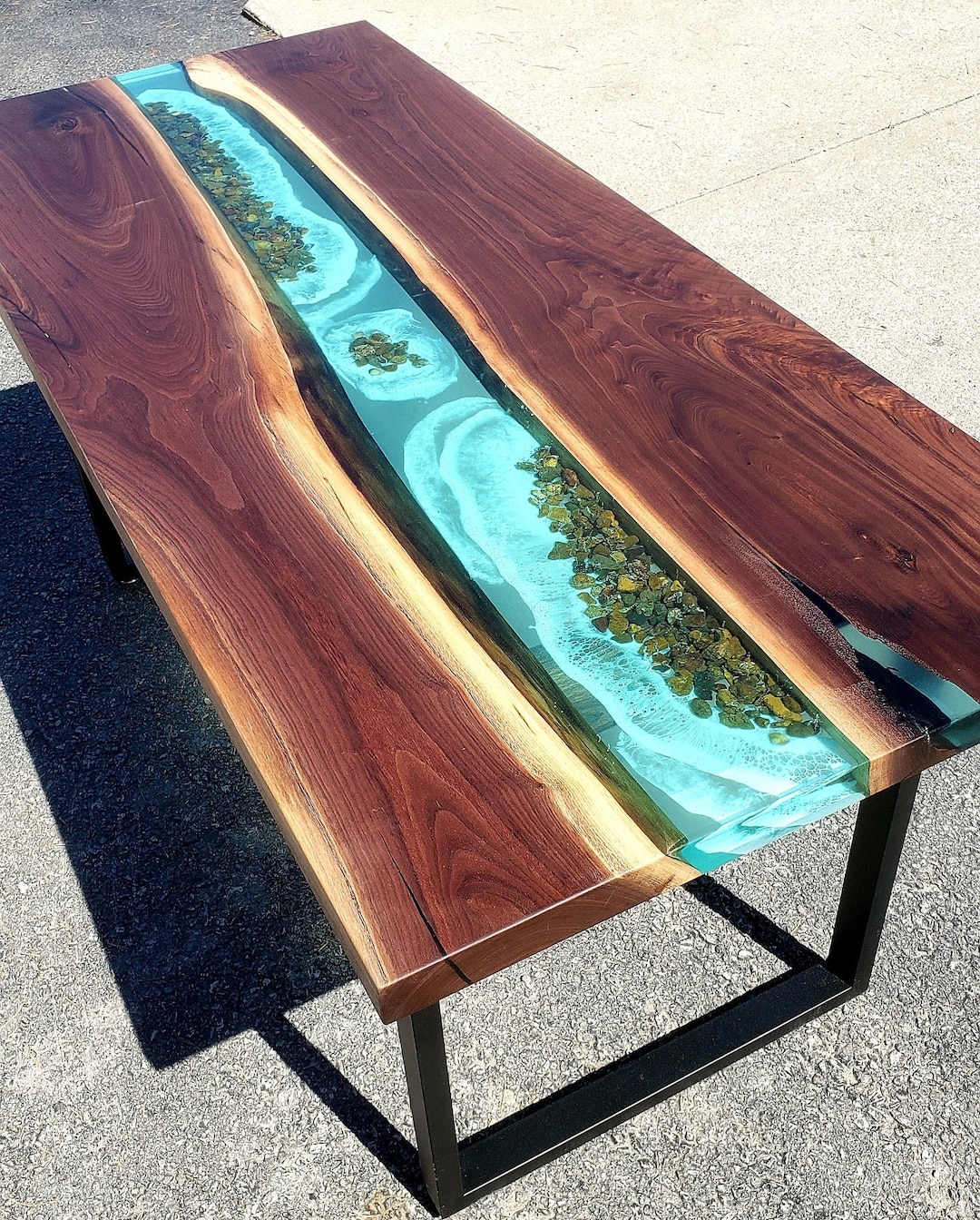 USA- Walnut Blue White Capped Ocean Waves Tables. Shells Plants,starfish and Sharks. Dining ...