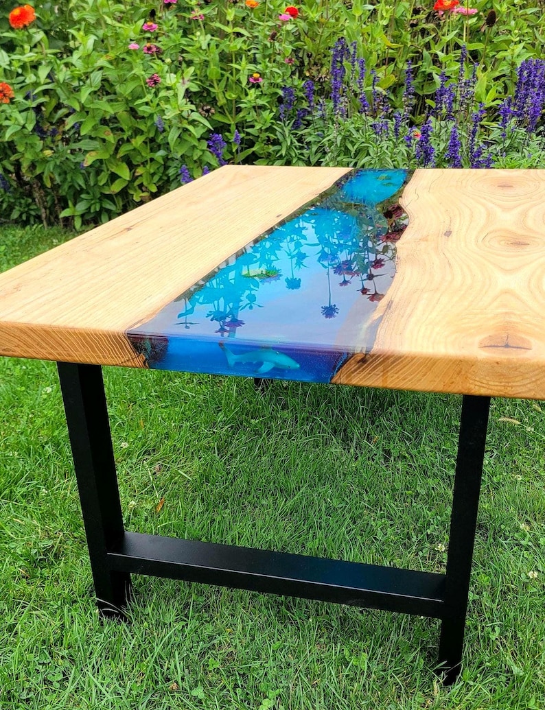 Usa-white Oak SHARK Blue Ocean Tables. Shells Plants,starfish, Sand and ...