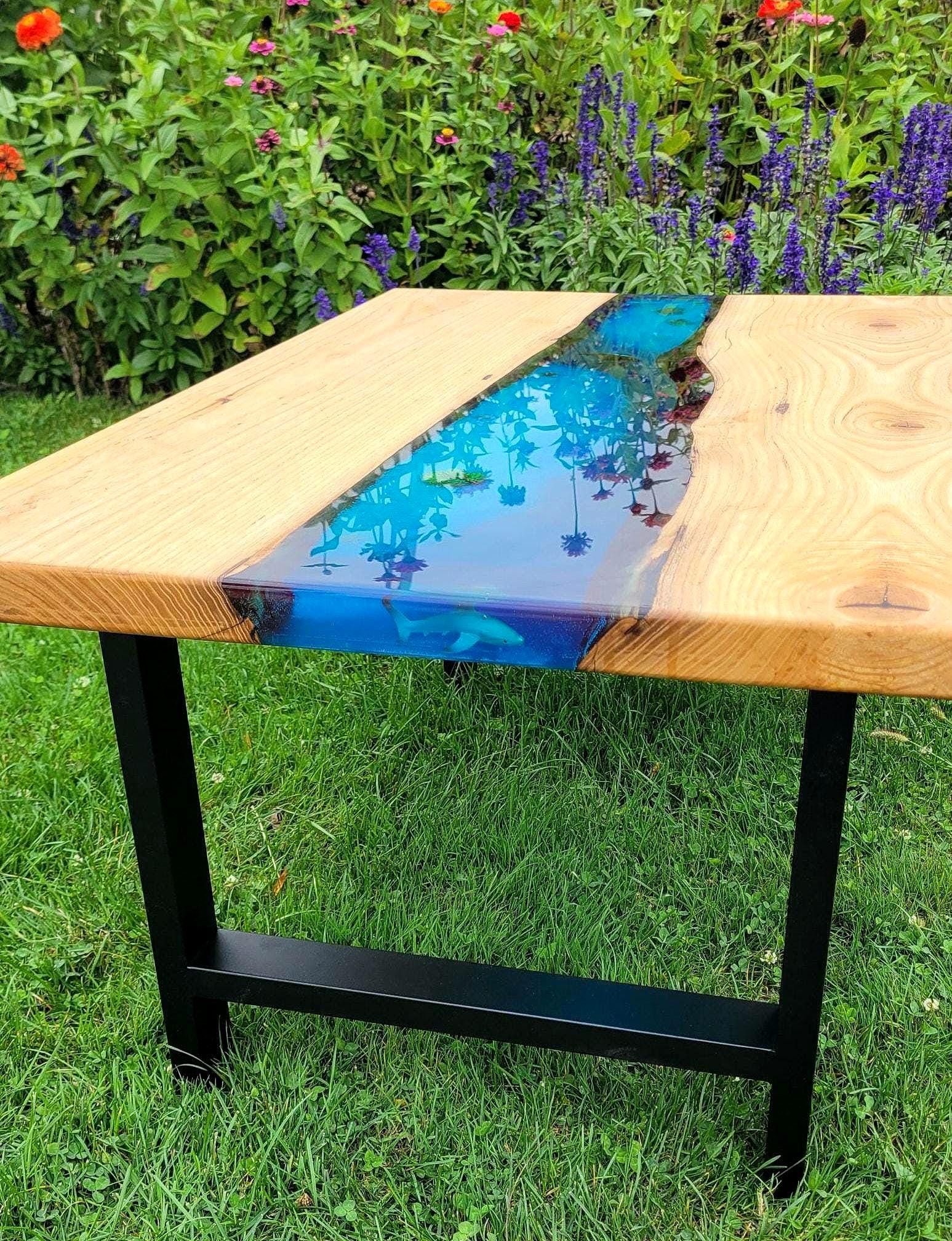Usa-white Oak SHARK Blue Ocean Tables. Shells Plants,starfish, Sand and ...