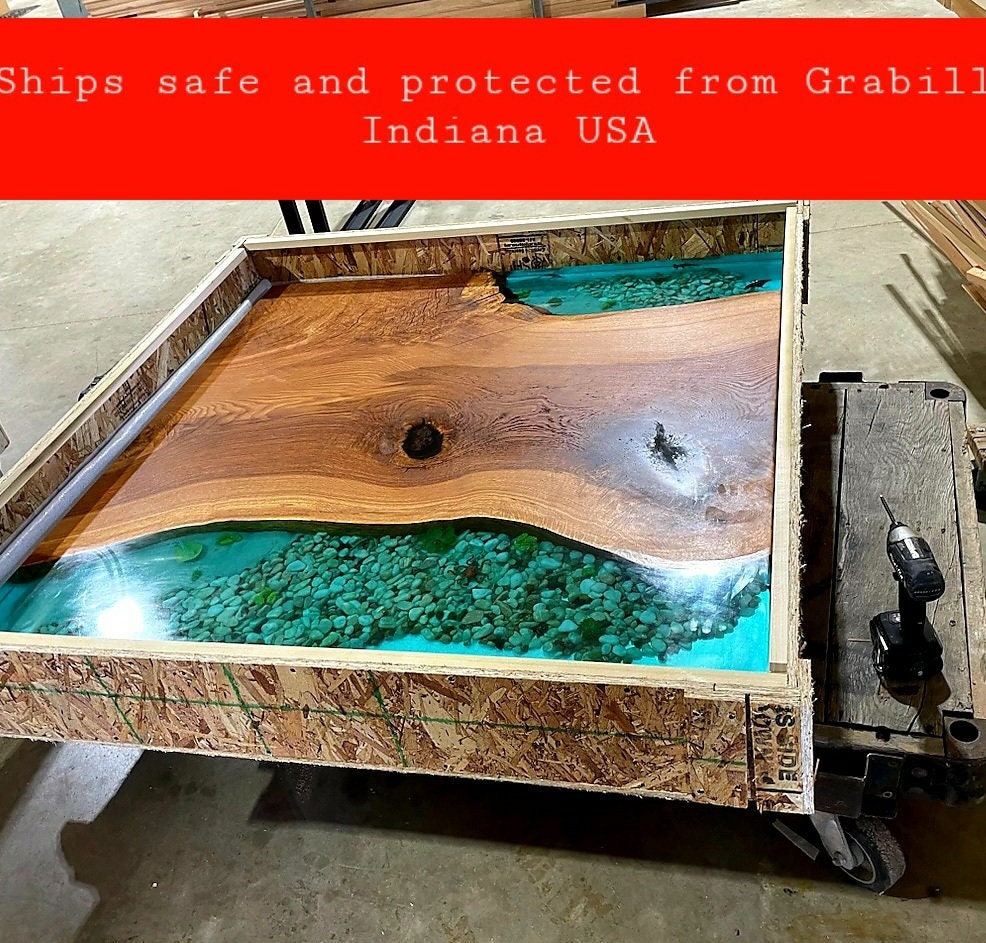 USA- Walnut Blue White Capped Ocean Waves Tables. Shells Plants ...