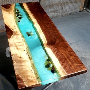 Custom Order! USA- Wood River Blue Green Tropical Design Aquarium Epoxy ...