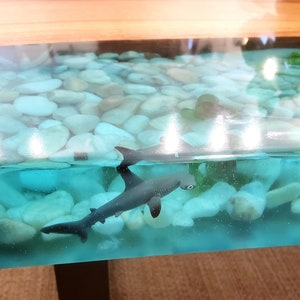 Usa-white Oak Blue Epoxy Ocean Tables. Shells Plants,starfish and ...