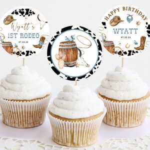 My FIRST RODEO Cupcake Topper Template, Western Editable First Birthday ...