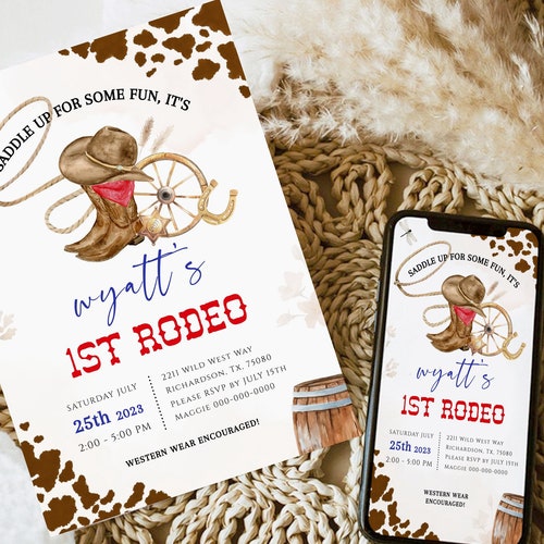 My First Rodeo Birthday Invitation Template Western Cowboy - Etsy