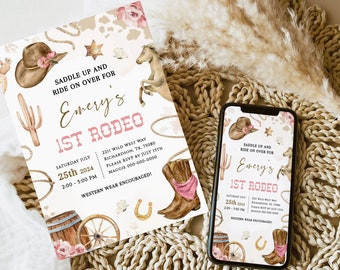 FIRST RODEO Invitation Template, Printable Wild West Birthday Invite ...