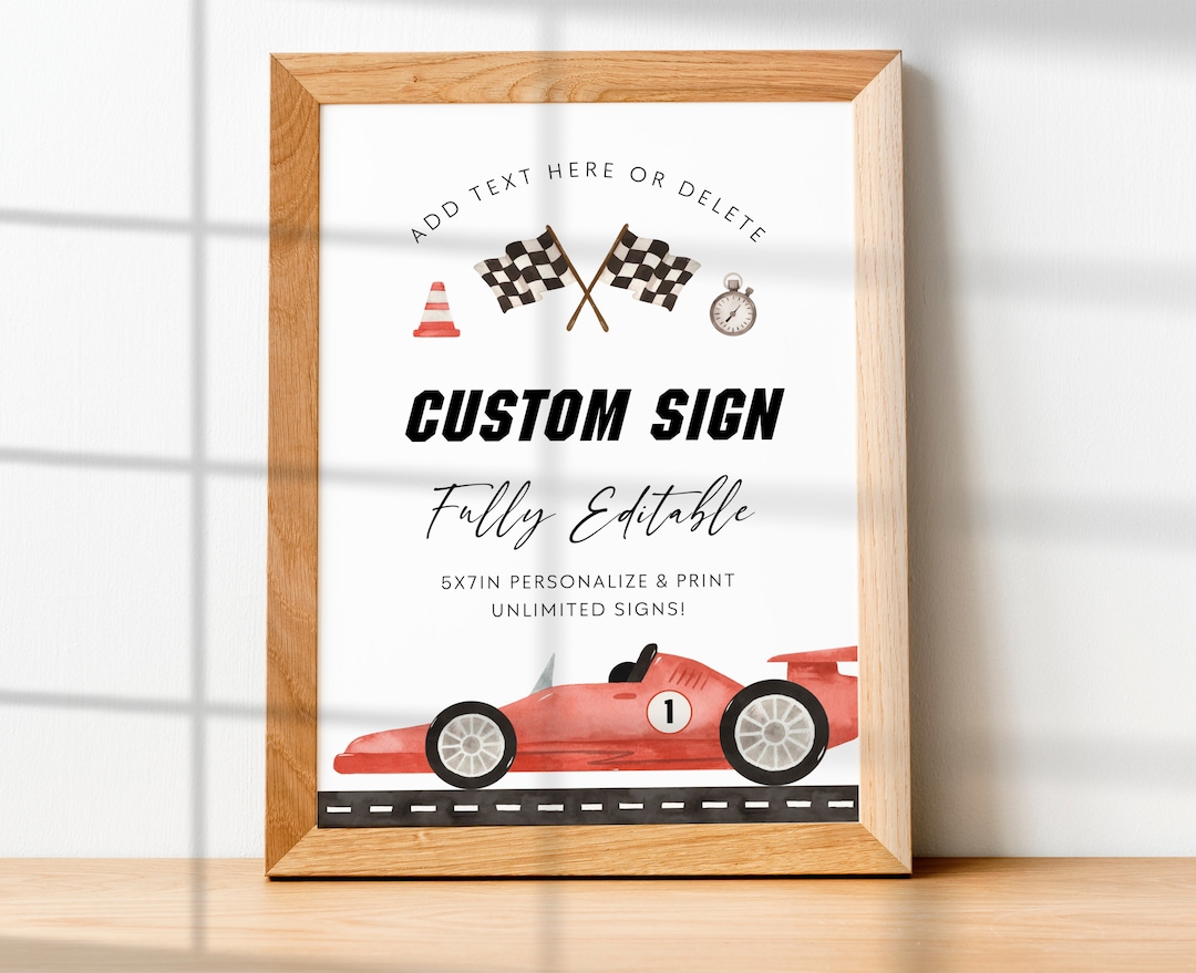 RACE CAR Birthday Custom Signs Template Set, Editable Fast One Birthday ...