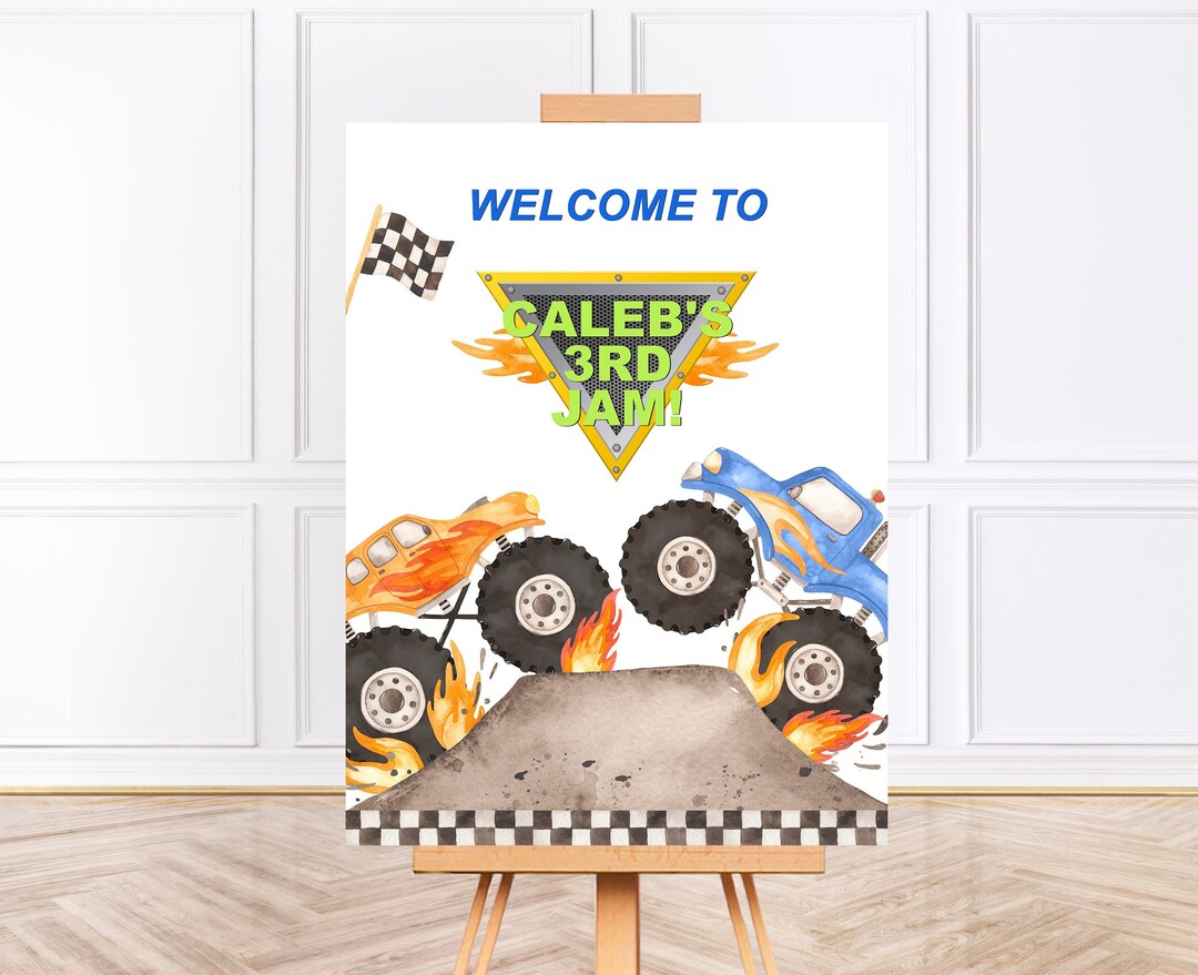 MONSTER TRUCK Birthday Welcome Sign Template, Race Car First Birthday ...