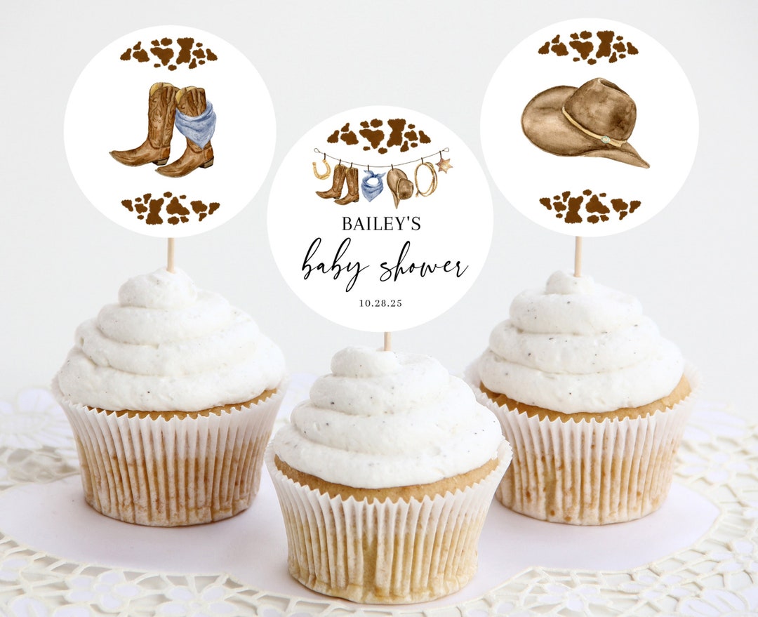 LITTLE COWBOY Baby Shower Cupcake Toppers, Editable Wild West Baby ...