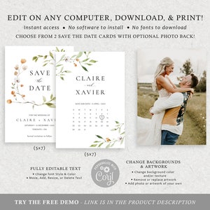 SPRING - 2 Save the Date Card Templates, Printable Wedding Date Card ...