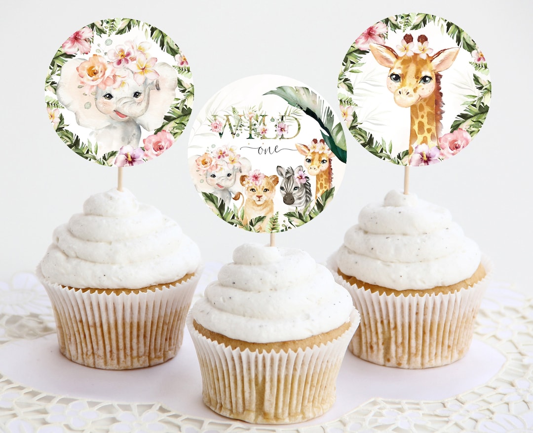 SAFARI Baby Shower Cupcake Toppers, Editable Jungle Baby Shower Cake ...