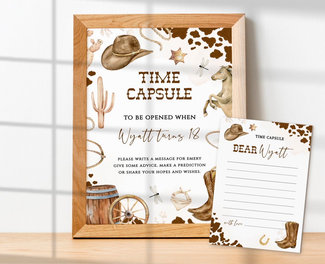 My First Rodeo TIME CAPSULE First Birthday Sign & Card, Editable Cowboy ...