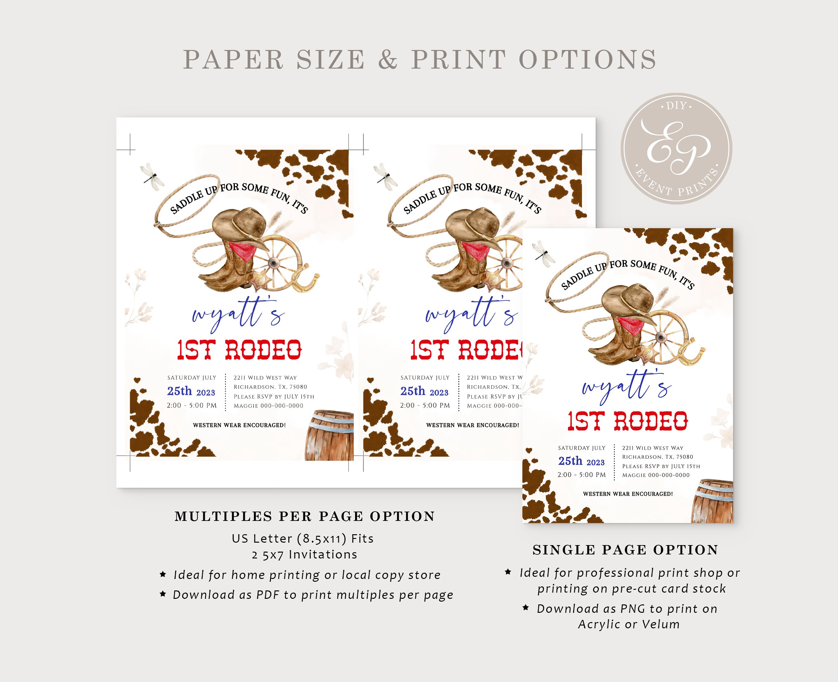 FIRST RODEO Invitation Template | Printable Wild West Birthday Invite ...