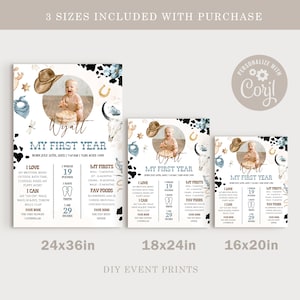 My FIRST RODEO First Birthday Milestone Board Editable Template, Cowboy ...