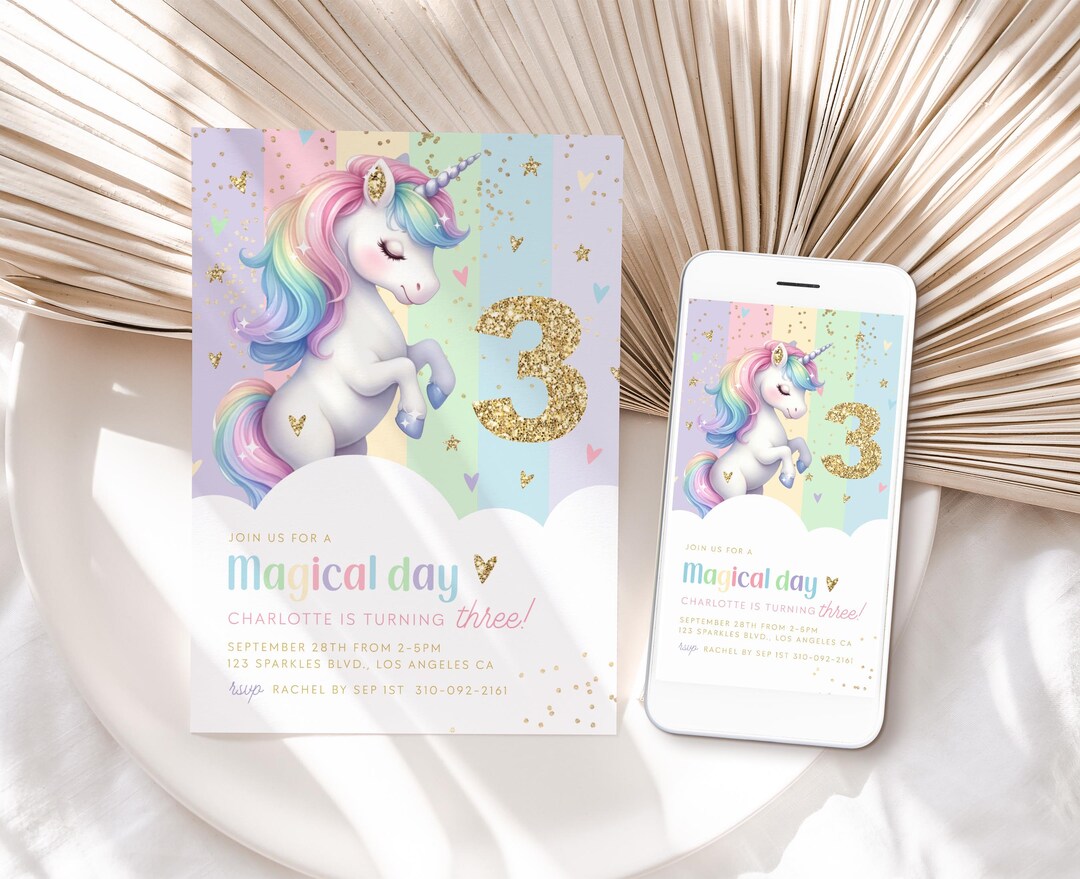Editable Rainbow Unicorn Birthday Invitation Template (digital) - Etsy