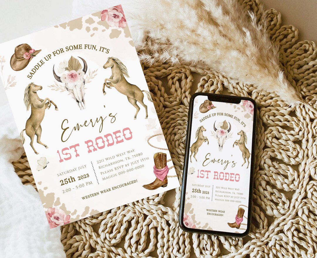 Boho FIRST RODEO Invitation Template, Printable Wild West Birthday ...