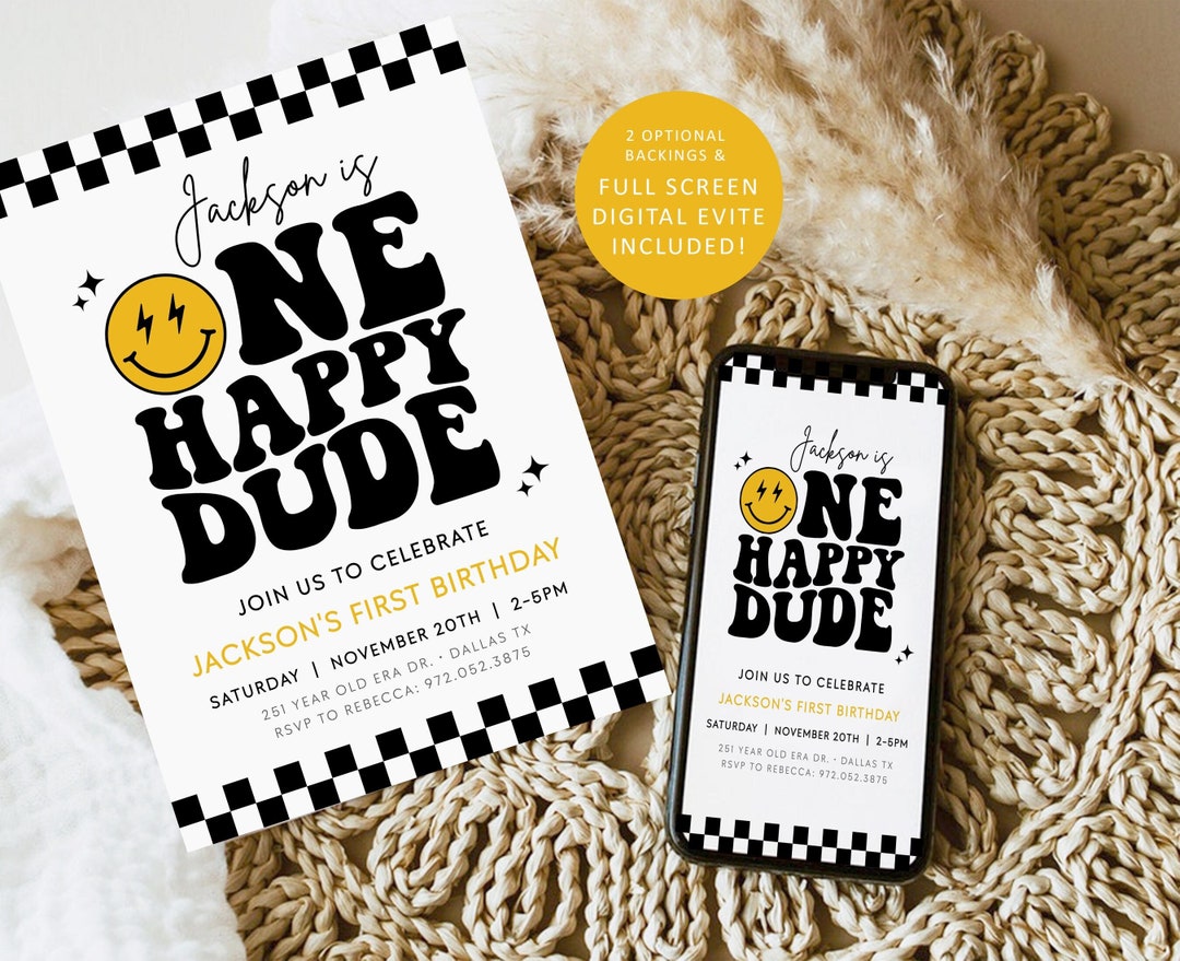 One Happy Dude Birthday Invitation Template, Photo First Birthday ...