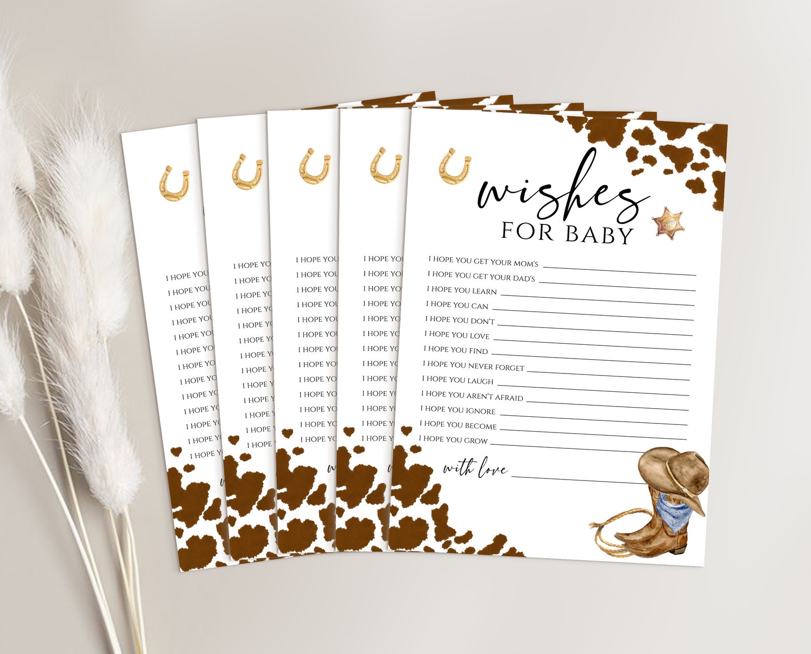Wishes for Baby Card Template, Little Cowboy Printable Wild West Baby ...